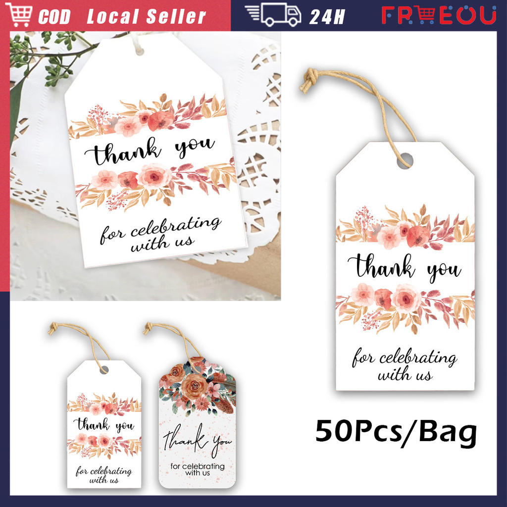 50Pcs/Pack Thank You Tag For Celebrating With Us Colour Flowers And ...