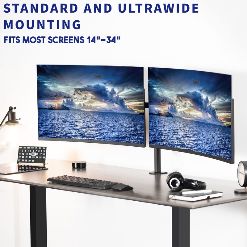 Inplay KMT-2 Dual Arm Monitor Stand Monitor Mount Adjustable With C Clamp Stand For 14-27 ...