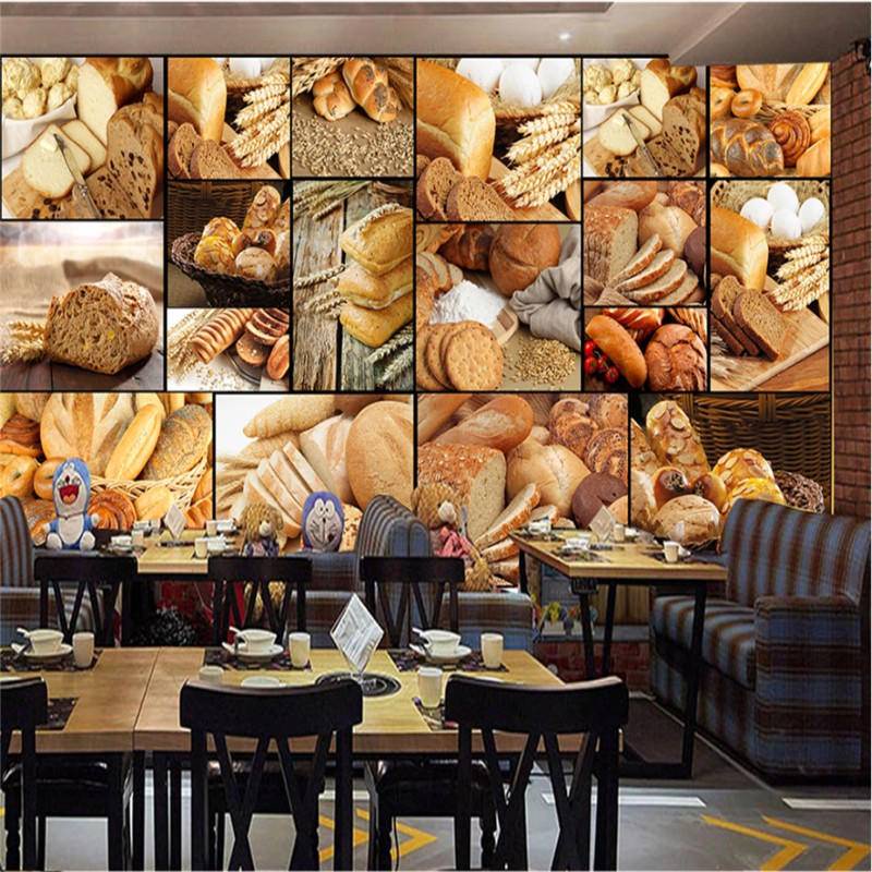 Custom 3d Modern European Bakery Bread Photo Wallpaper Mural For Coffee ...