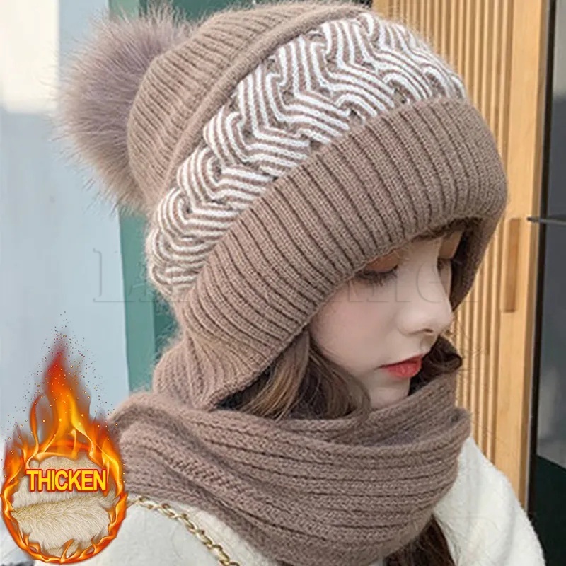 Winter Keep Warm Beanies Women Ear Protection Bonnet Thickened Woolen ...