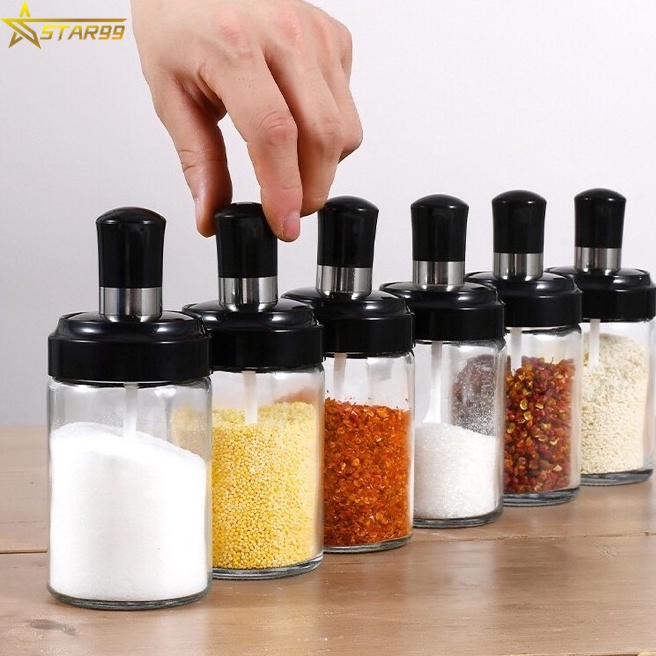 Glass Jar Spice Airtight Containers Condiment Salt Seasoning Storage ...