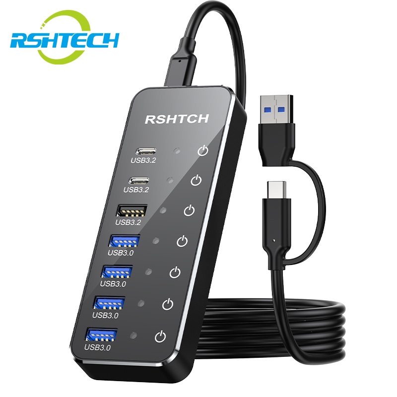RSHTECH ST07C USB C HUB 7-IN-1 3.2 Gen 2 Type-C Adapter Individual Touch Switches Multiport USB ...