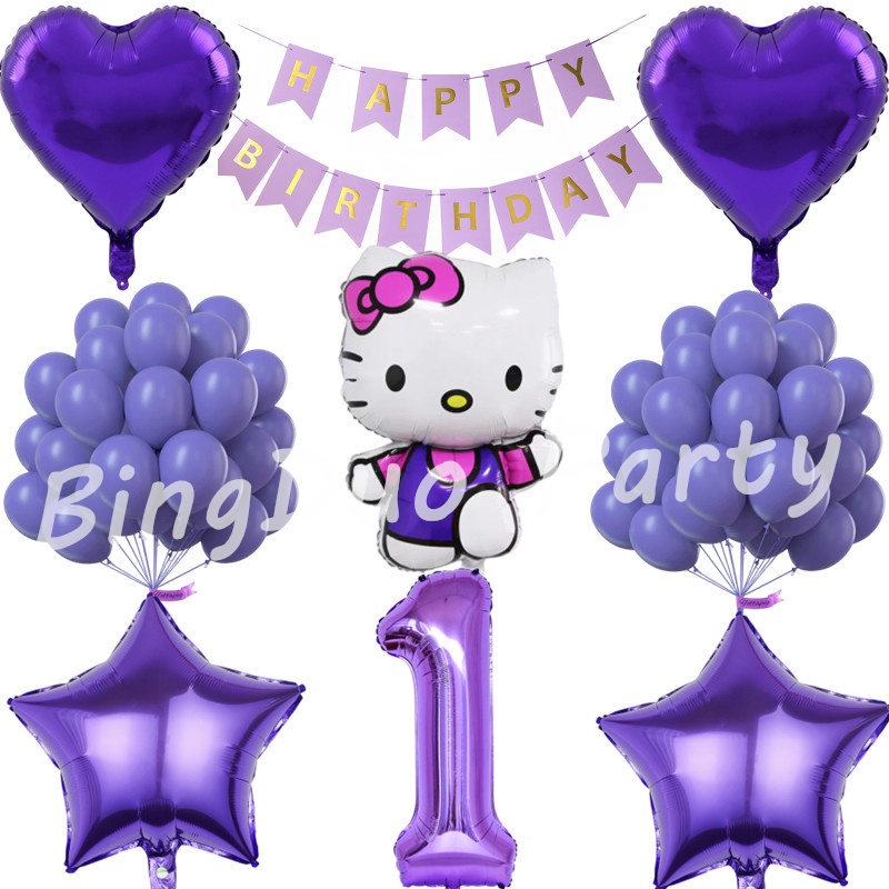 Disney Hello Kitty Theme Balloons Set 32inch Purple Number Birthday ...