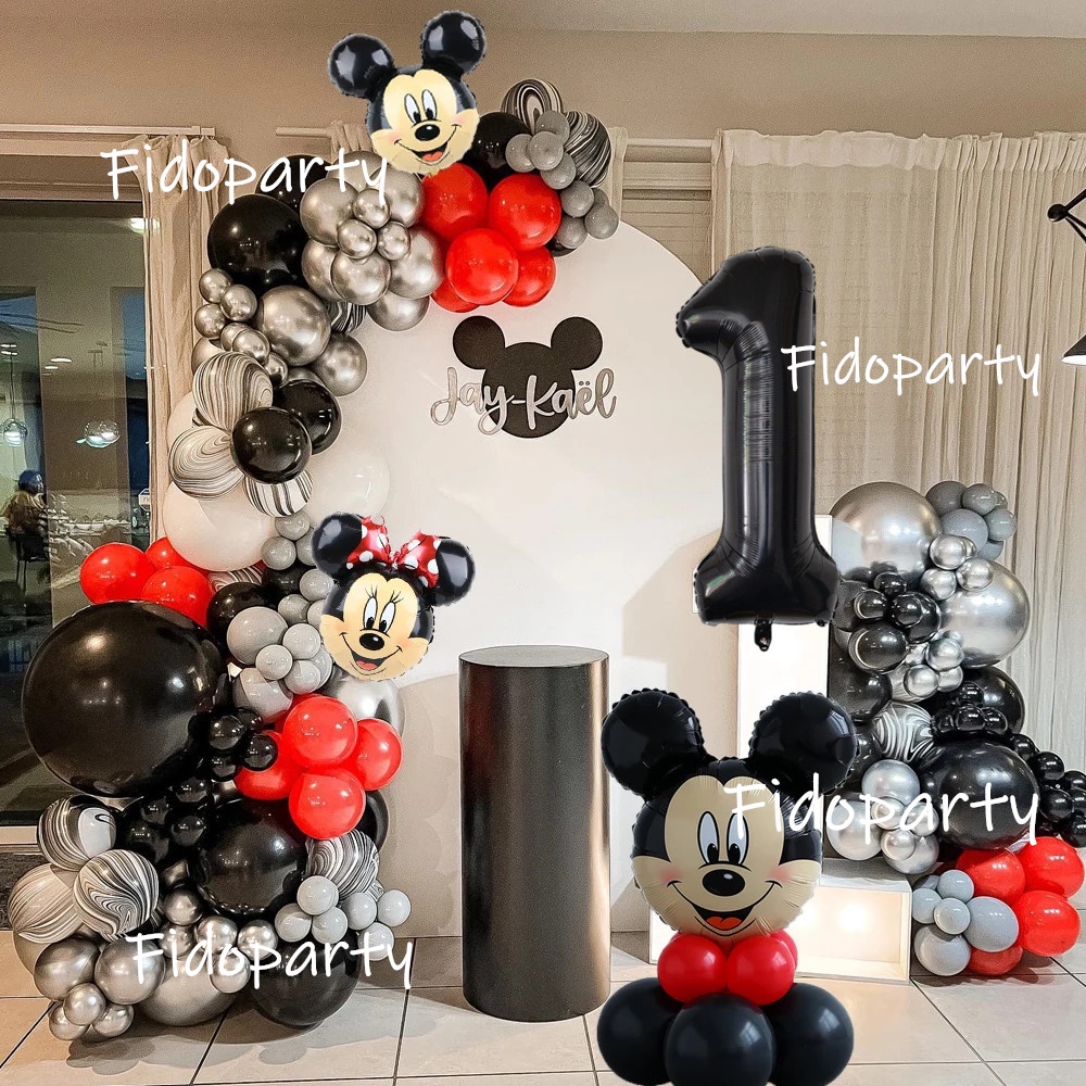 Disney Mickey Mouse Balloons Arch Garland Kit Black Red Latex Balloons ...