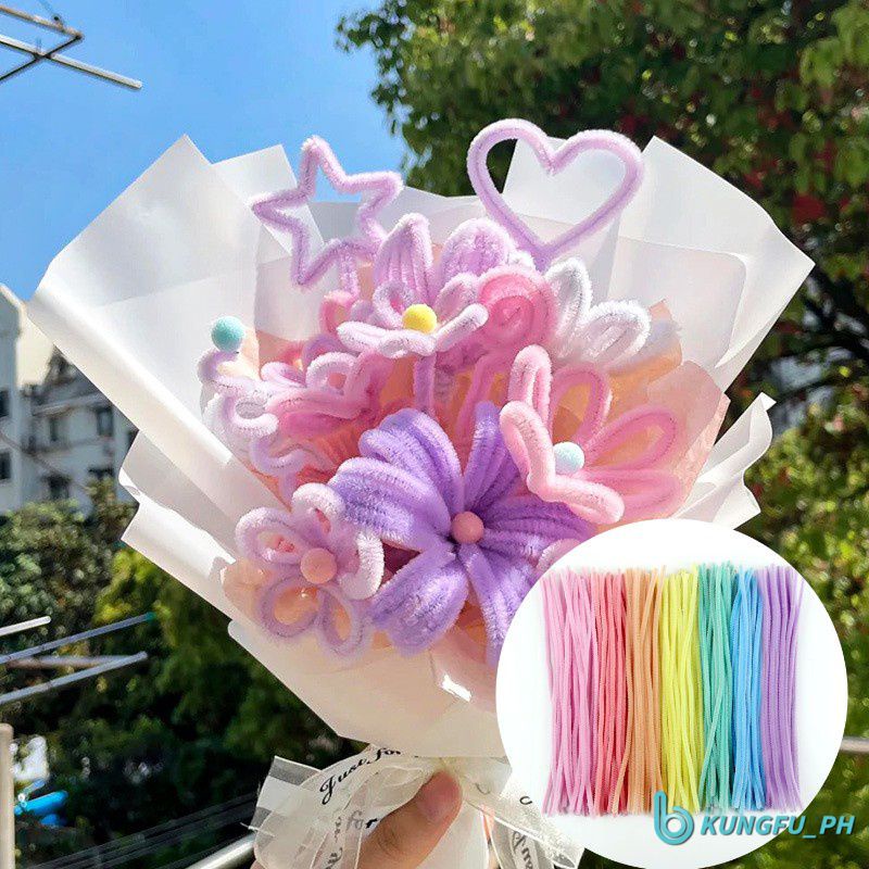 100/200pcs Fuzzy Wire Flower Diy Chenille Stem Pipe Cleaners Rods Craft ...