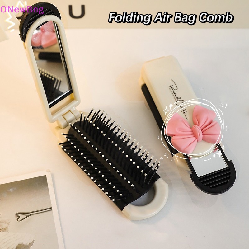 ONew Cute Folding Air Bag Comb With Mirror Silicone Cartoon Folding ...