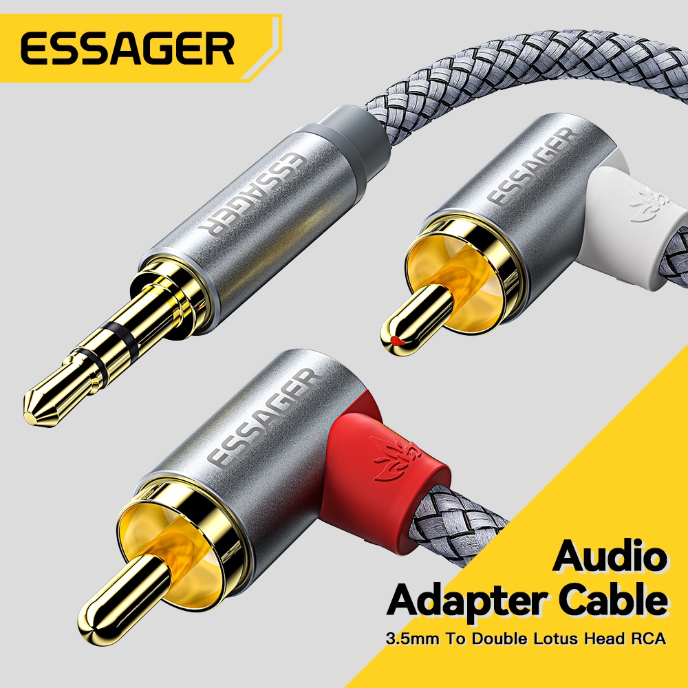 Essager 90° RCA Cable Jack 3.5 to RCA Audio Cable 3.5mm Jack to 2RCA ...