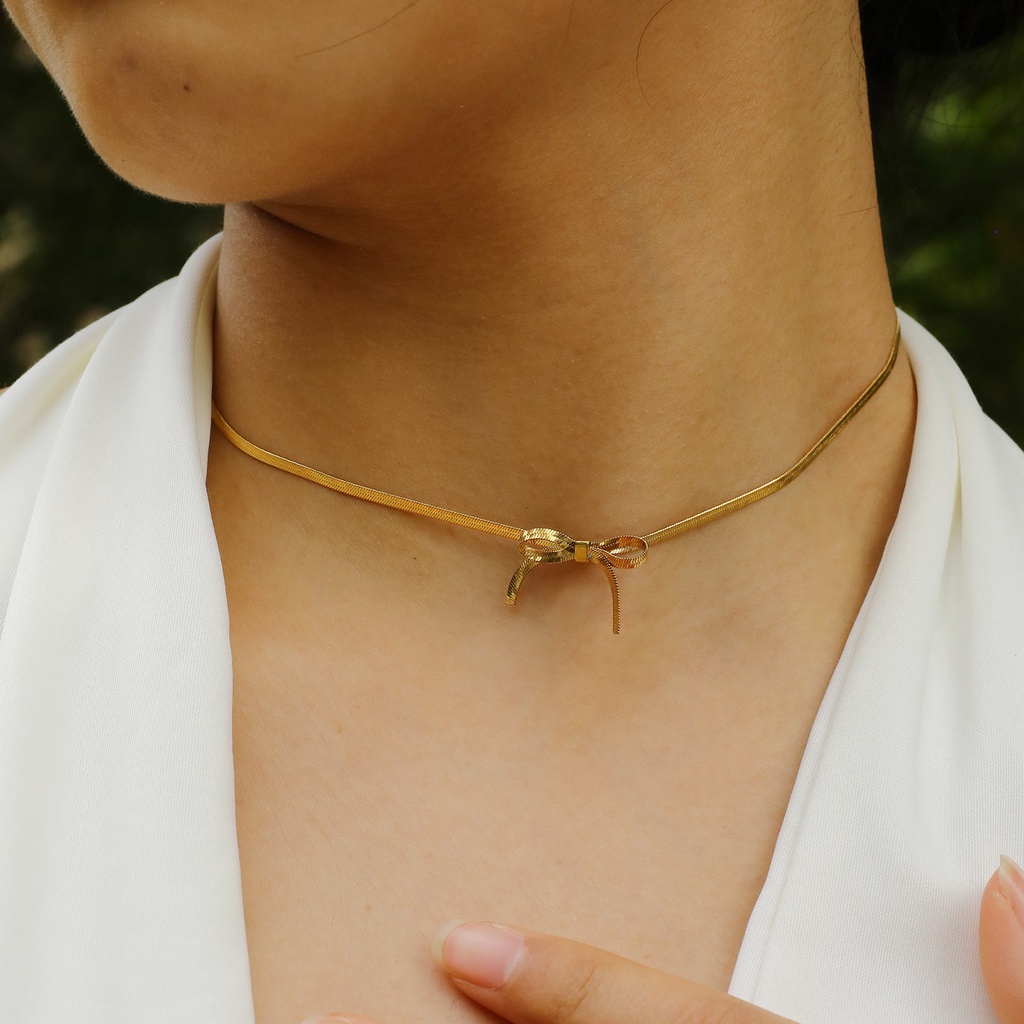 Vnox Blade Chain Bow Choker for Women Girl,,18K Gold Stainless Steel ...