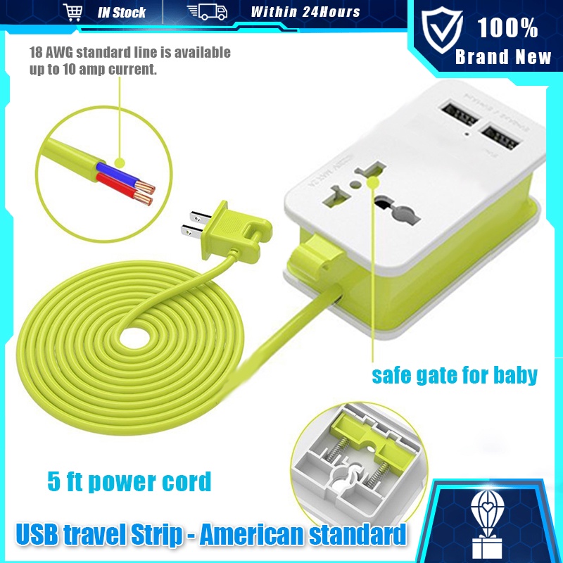 110-220V Portable Home Travel Portable Outlet 1.5M Extension Cord USB ...