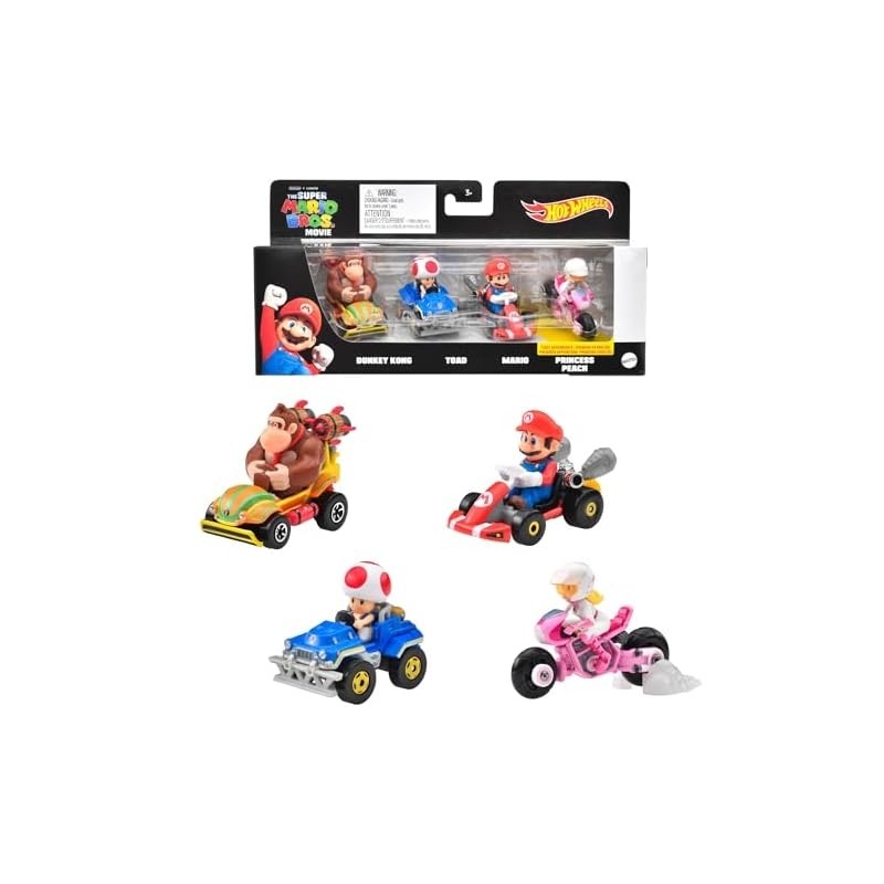 Hot Wheels Mario Kart 4 Pack - The Super Mario Brothers Movie [3yrs ...