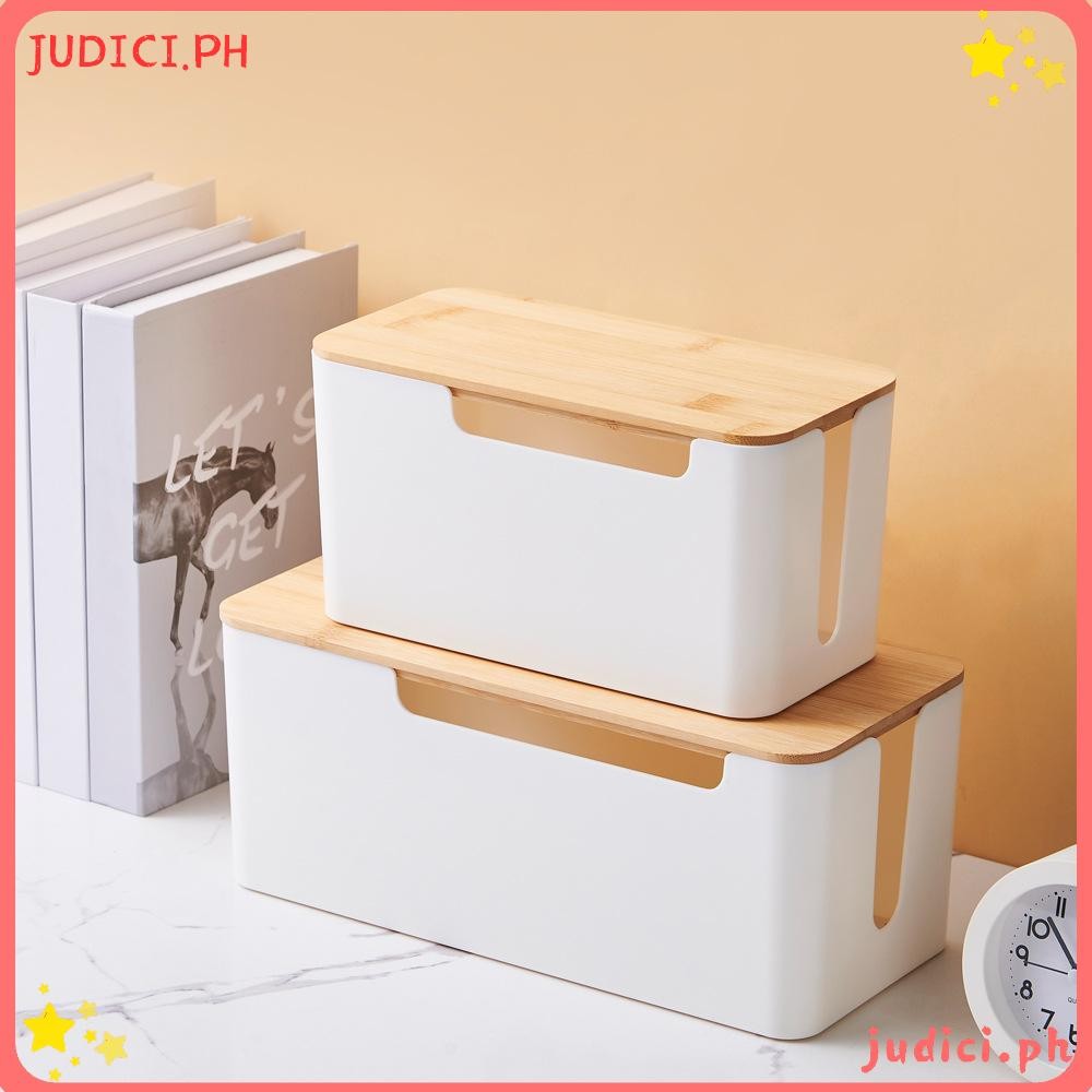 JUDICI Cable Management Box, with Bamboo Lid 4 Hole Designs Power ...