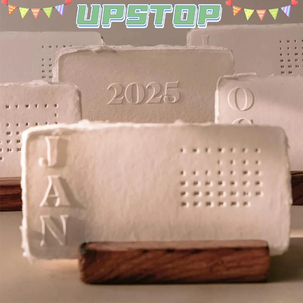 UPSTOPBO 2025 Letterpress Calendar, With Wood Stand Year White Textured ...