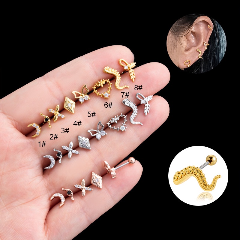 1 Piece Moon Snake Butterfly Heart Shape Screw Barbell Helix Pinna Lobe ...