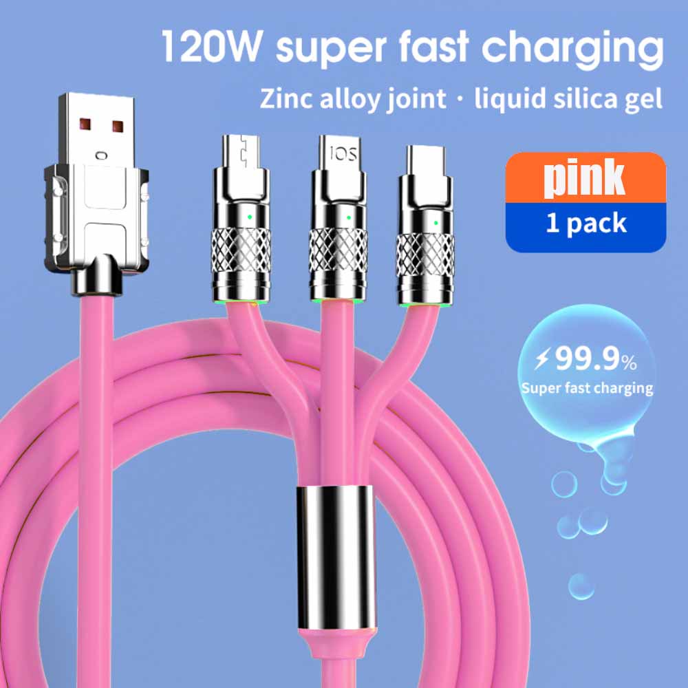120W android fast charger cable 3 in 1 charging cable fast charger for ...