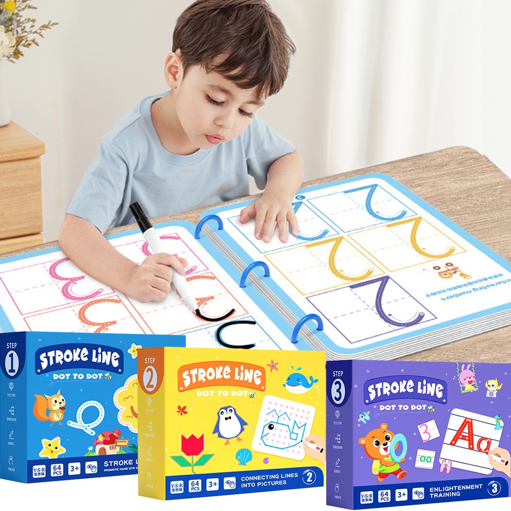 64 Page Tracing Book For Kids Training Coloring Book Erasable Writing ...