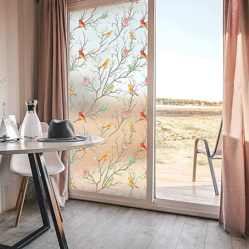 Privacy Non-Adhesive Translucent Bird Window Film Decorative Glass Film ...
