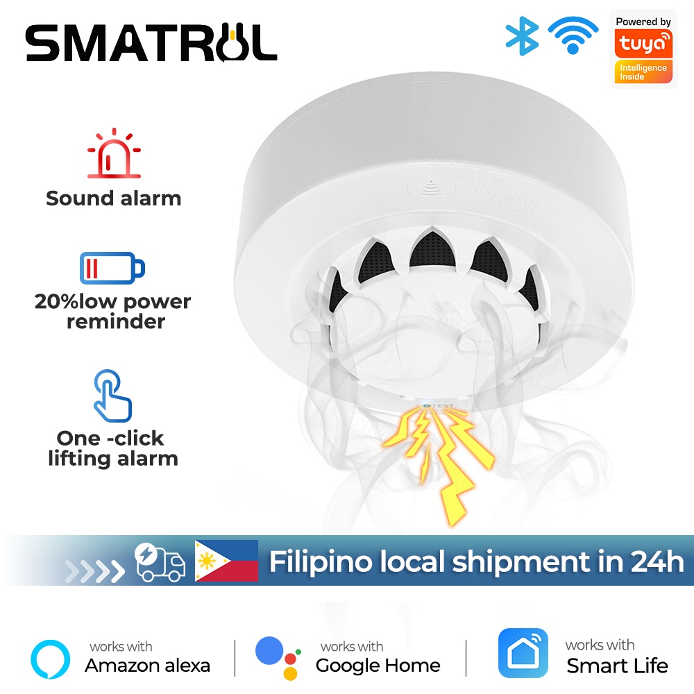 SMATRUL Tuya WiFi Smoke Alarm Photoelectric 90DB Smoke Detector Sensor ...