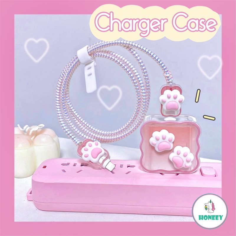 Korean Pink Cat Paw Charger Data Cable Wrapped Protective Case ...