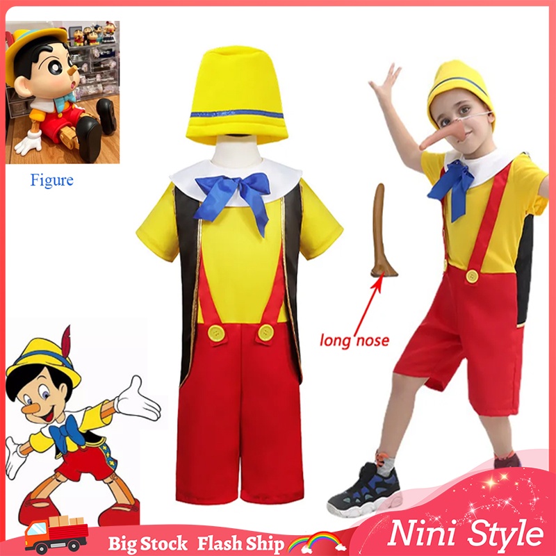 Pinocchio Costume for Kids Boy Disney Pinocchio Cosplay Top Pants Vest ...