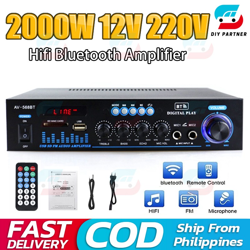 220V 2000W Bluetooth Amplifier for speakers 2.0 Channel Audio Power D ...