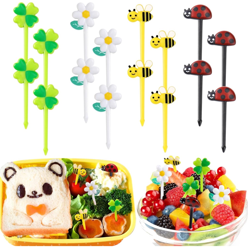 Children's Bento Box, 16 Pieces Reusable Cute Bee, Daisy, Four-Leaf ...