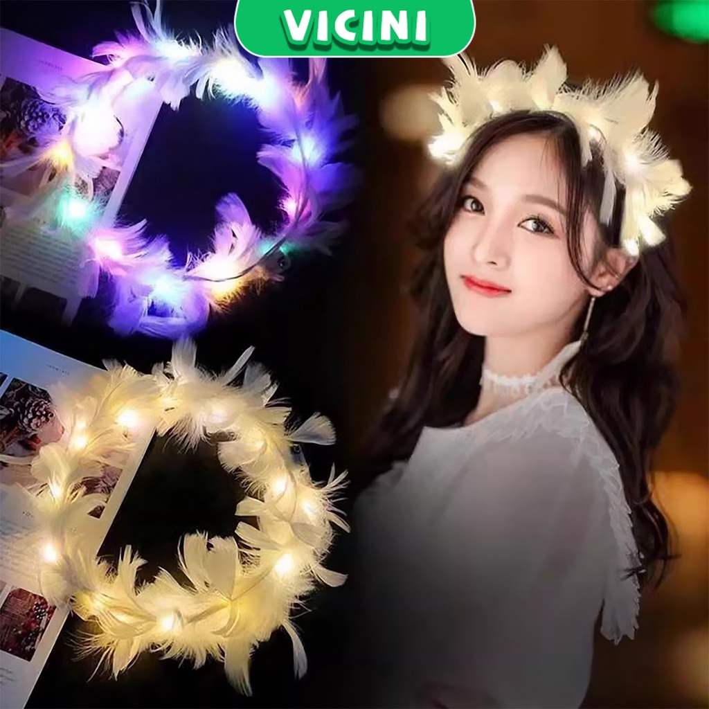 LED Feather Wreath Crown Headband Luminous Headdress Glowing Light Up ...