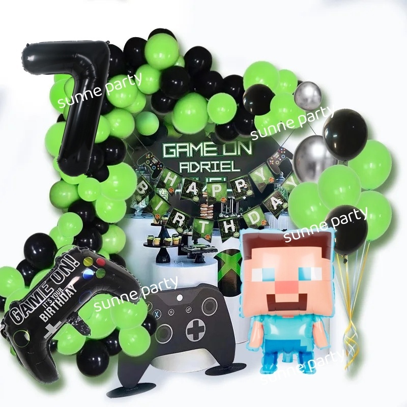 Minecraft Balloons Set 32"black Number Balloon Pixel Wars Theme Game ...