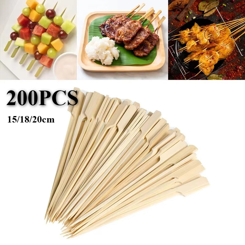15/18/20cm Disposable Barbecue Bamboo Sticks Natural Wood BBQ Skewers ...