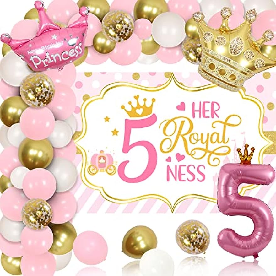 JOYMEMO 5th Birthday Decorations Girl Her Royal Fiveness Pink White and ...