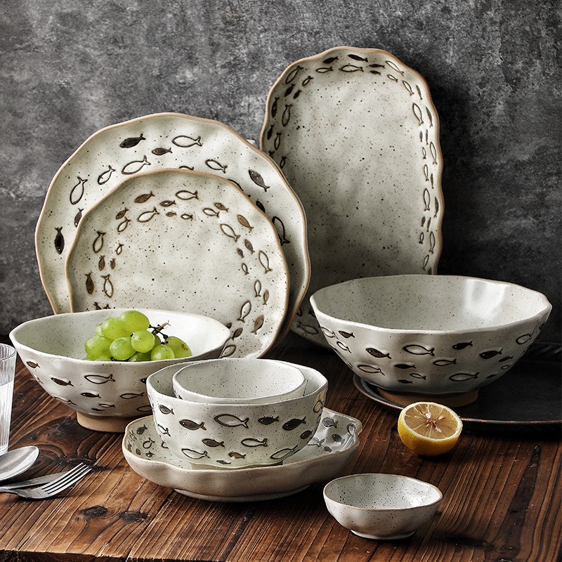 Japanese Style Fish Design Stoneware Ceramic Plates | Shopee Philippines