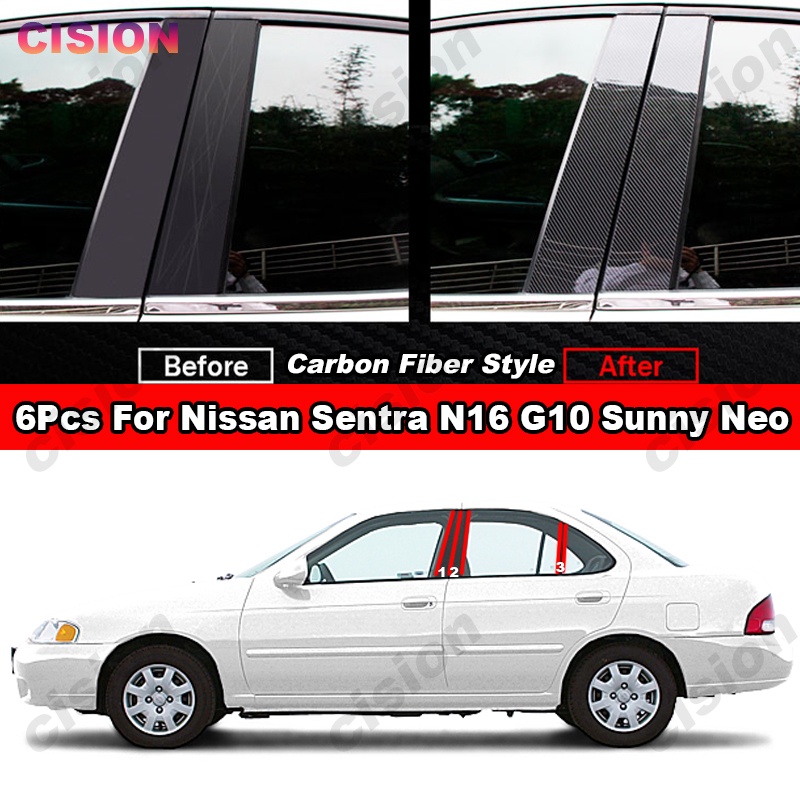 6Pcs Glossy Carbon Fiber Car Window Column Door Center B C Pillars Post ...