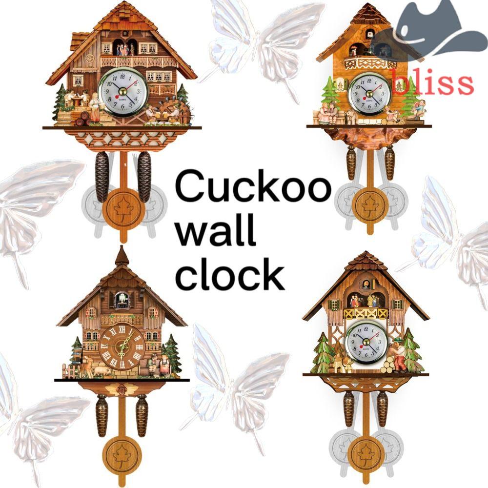 BLISS Wood Pendulum Vintage Clocks, Forest Tower Silent Cuckoo Wall ...
