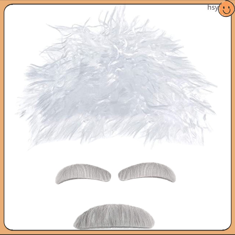 Old Men Wig Professor Costume Prop Hair Mullet Cosplay Wigs Eyebrows ...