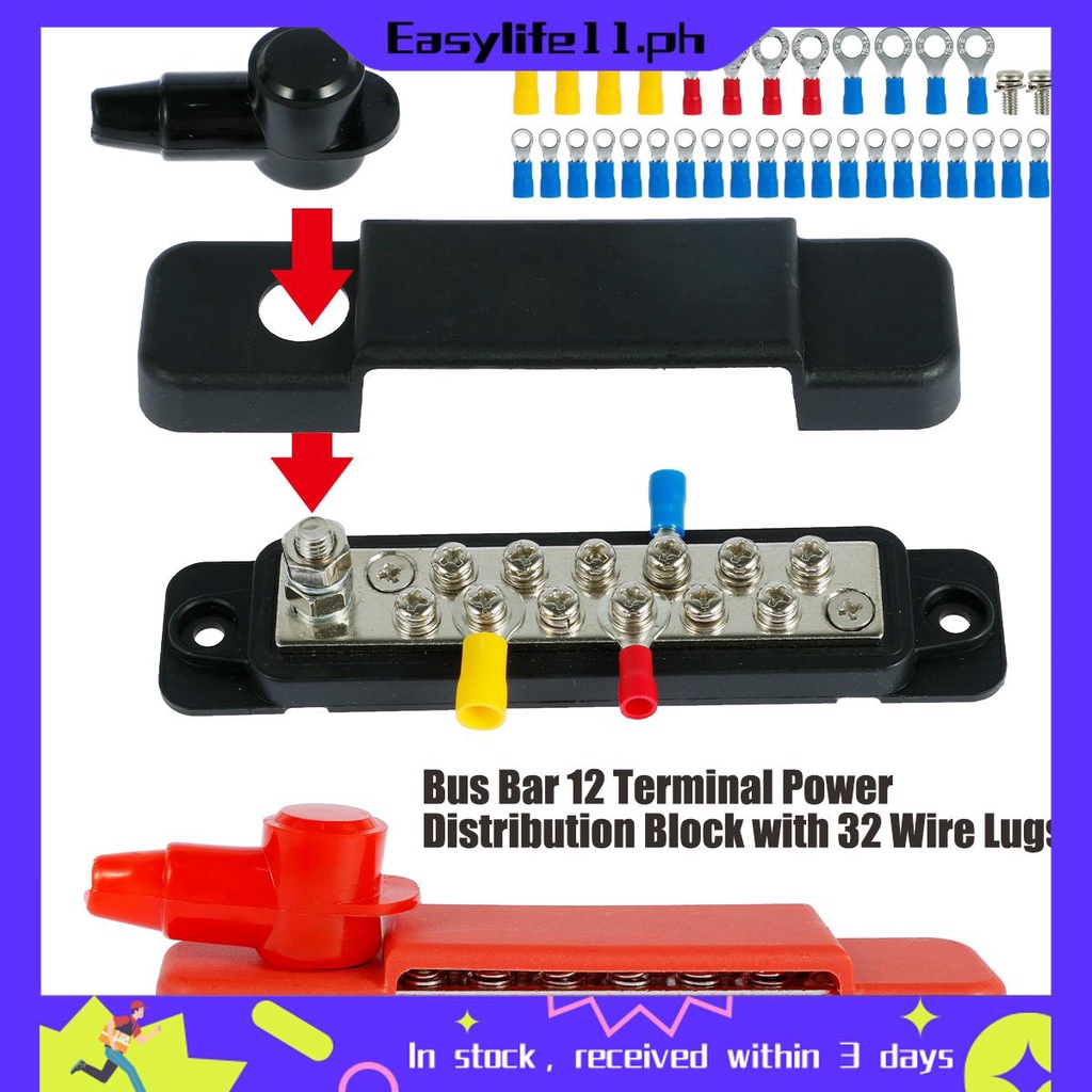 2Pcs 12 Way Bus Bar Terminal Block 48V DC 180A Professional Power Distribution Block Bus Bar ...