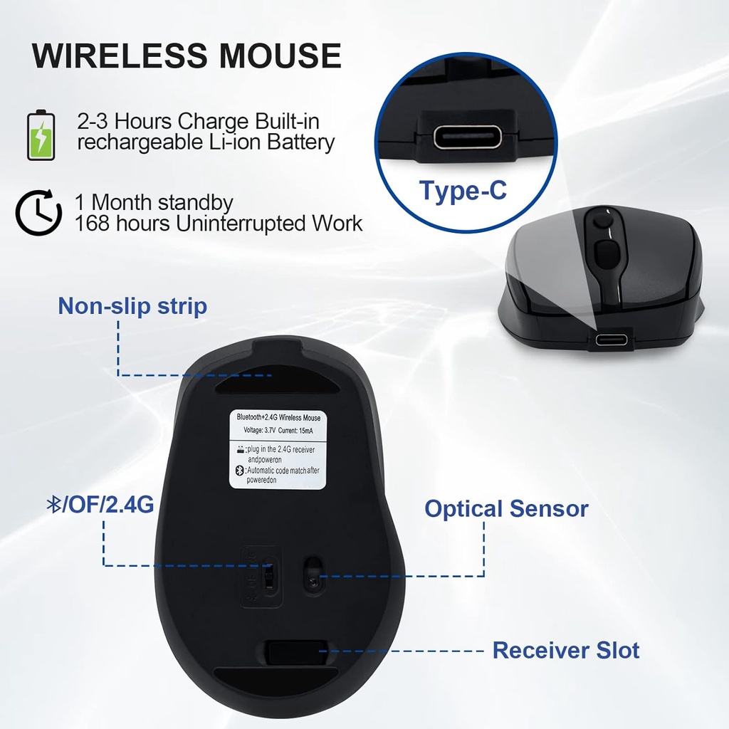 Dual-mode Rechargeable Wireless Mouse Bluetooth Mouse 2.4G for NEW iPad ...
