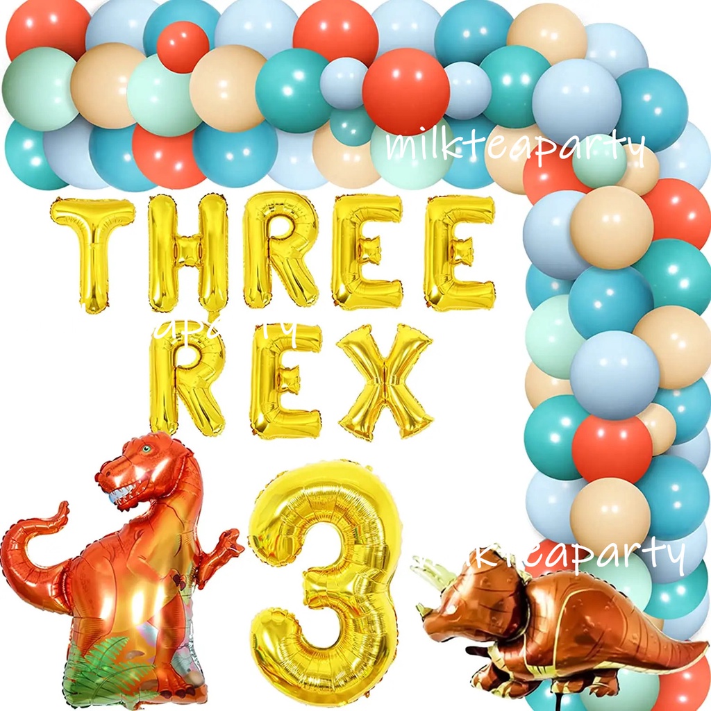 Dinosaur Balloon Garland Arch Kit Three Rex Dinosaur 3rd Birthday ...