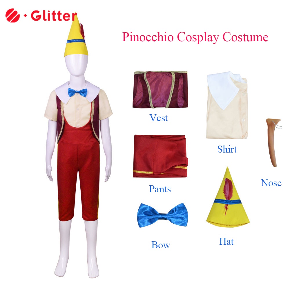 Pinocchio Costume for Kids Boy Disney Pinocchio Cosplay Top Pants Vest ...