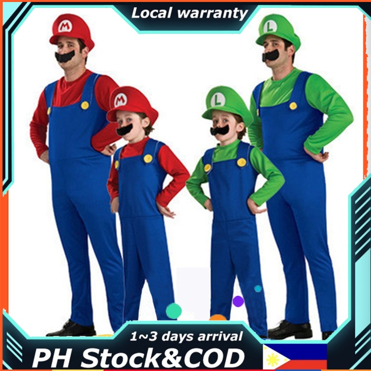 Super Mario Costume for Kids Boy Adult Men costume jumpsuit Mario Luigi ...