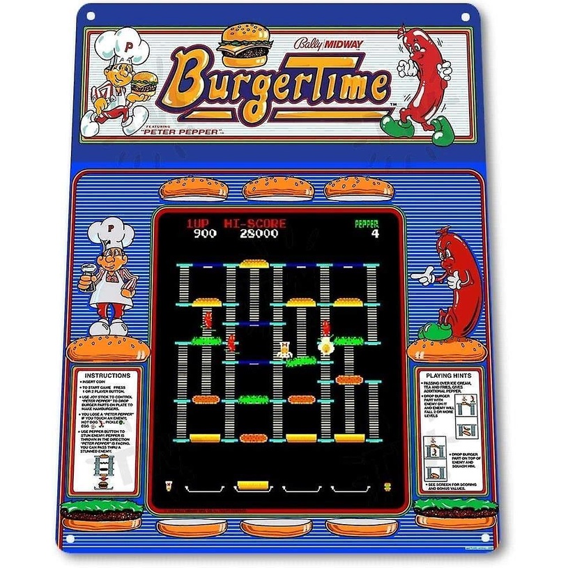 Burger Time Classic Midway Arcade Marquee Game Room Wall Decor - Tin ...