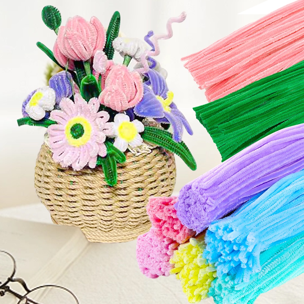 100pcs Fuzzy Wire / Chenille Twist Wire for DIY Flower Macaron Handmade ...