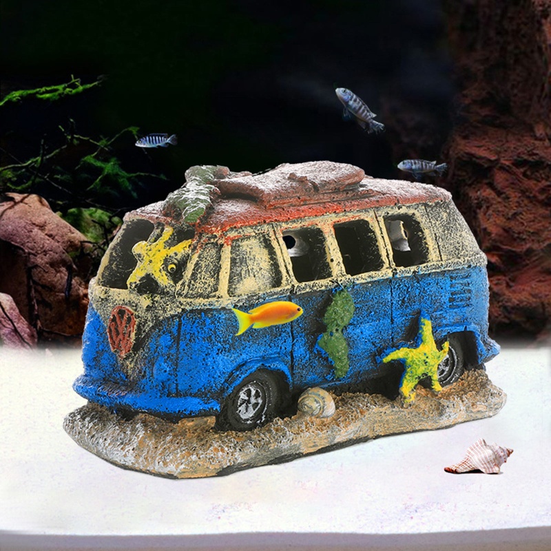 Aquarium School Bus Decoration Resin Broken Vehicle Distressed Wreck ...