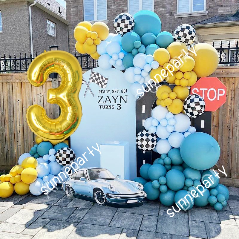 Racing Car Theme Balloons 32inch Gold Number Balloon Garland Arch Kit ...