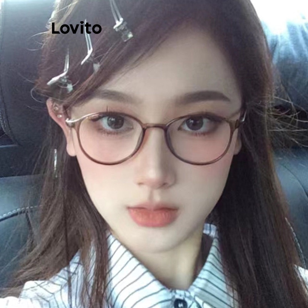 Lovito Women Casual Plain Round Frame Glasses Superlight Koreantrend 9189