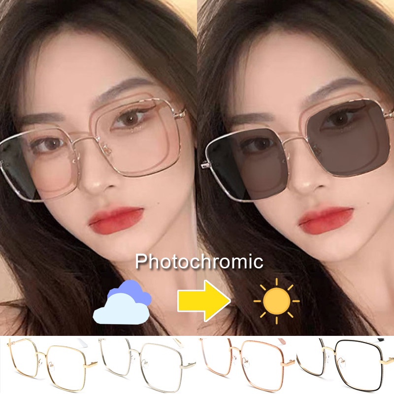 Korean Oversized Photochromic Anti Radiation Eyeglasses for Women Men ...