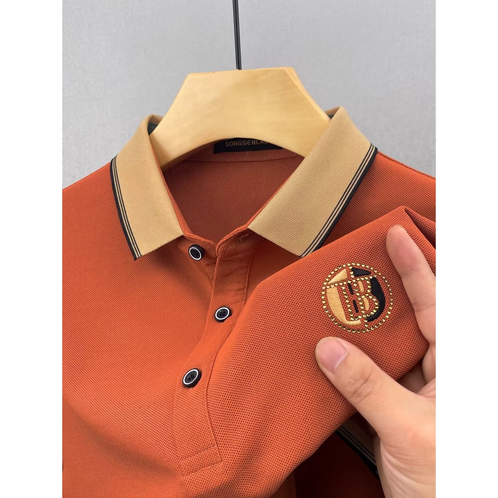 Men Top Short Sleeve Korean T Shirt Casual Embroidery Fashion Polo