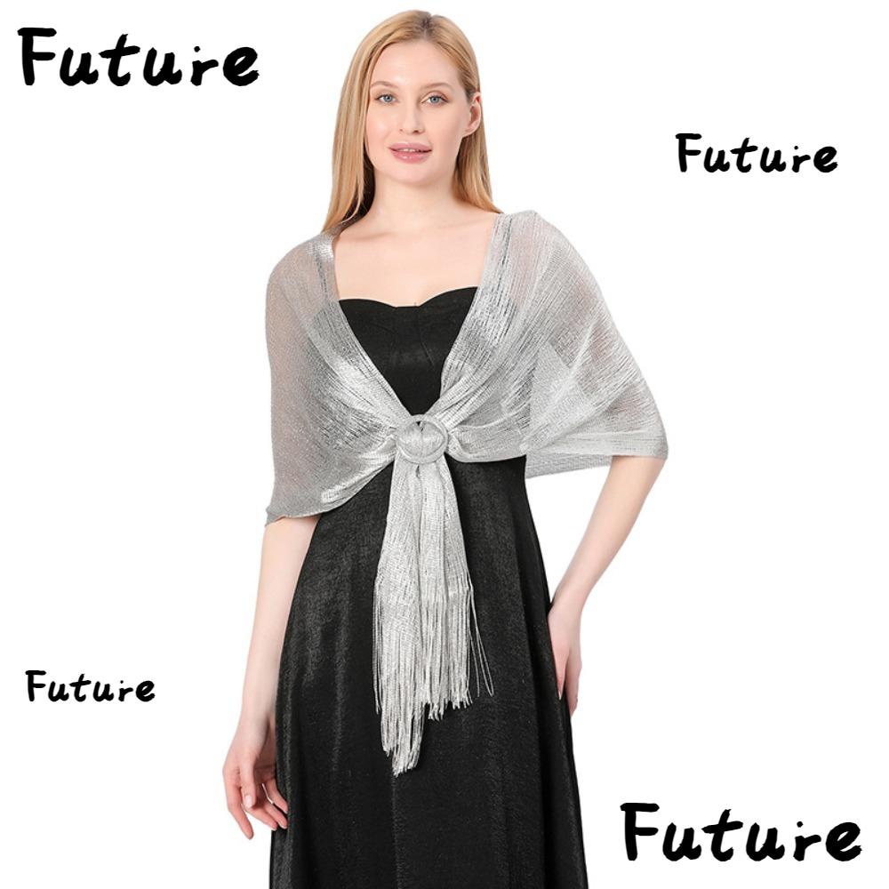 FUTURE Sparkling Metallic Scarf, Wedding Party Bridesmaid Evening Dresses Shawl, with Buckle ...