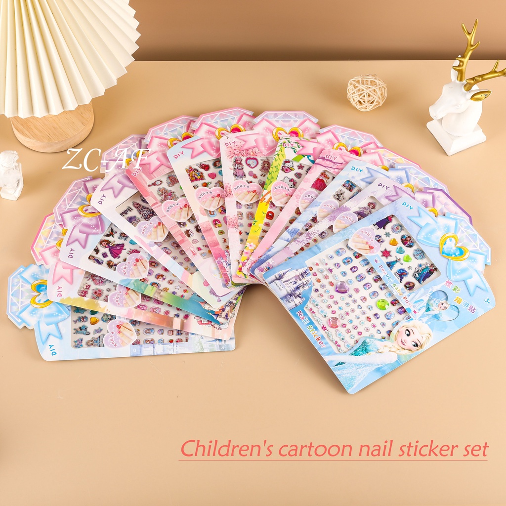 Children Cartoon Colorful Nail Stickers Gem Manicure Stickers Set Girls ...