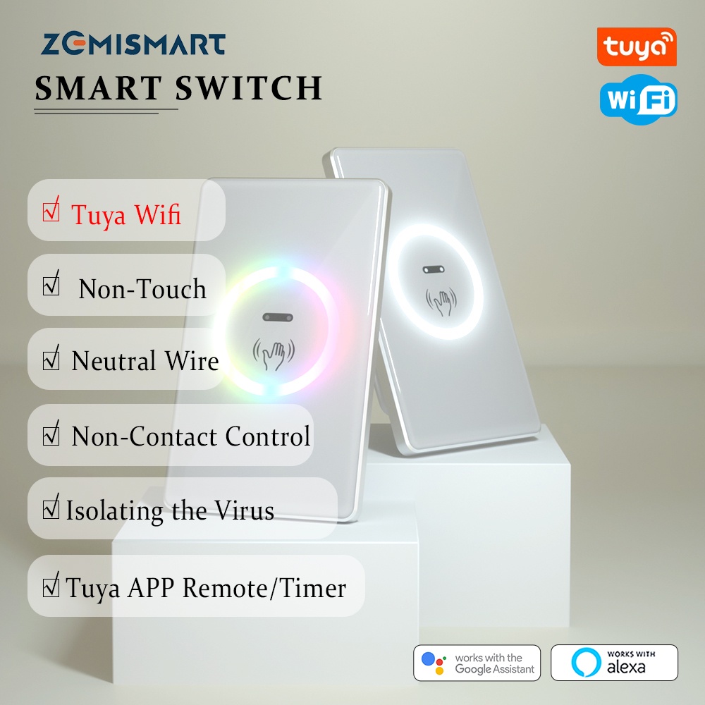Zemismart Non-contact Hand Wave Light Switch Colorful Indicator,Auto ...