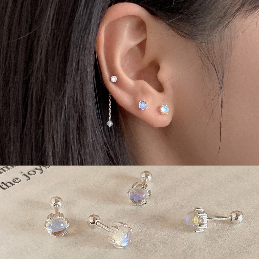 Exquisite Mini Moonlight Stone Piercing Earrings Simple Korean Earrings ...