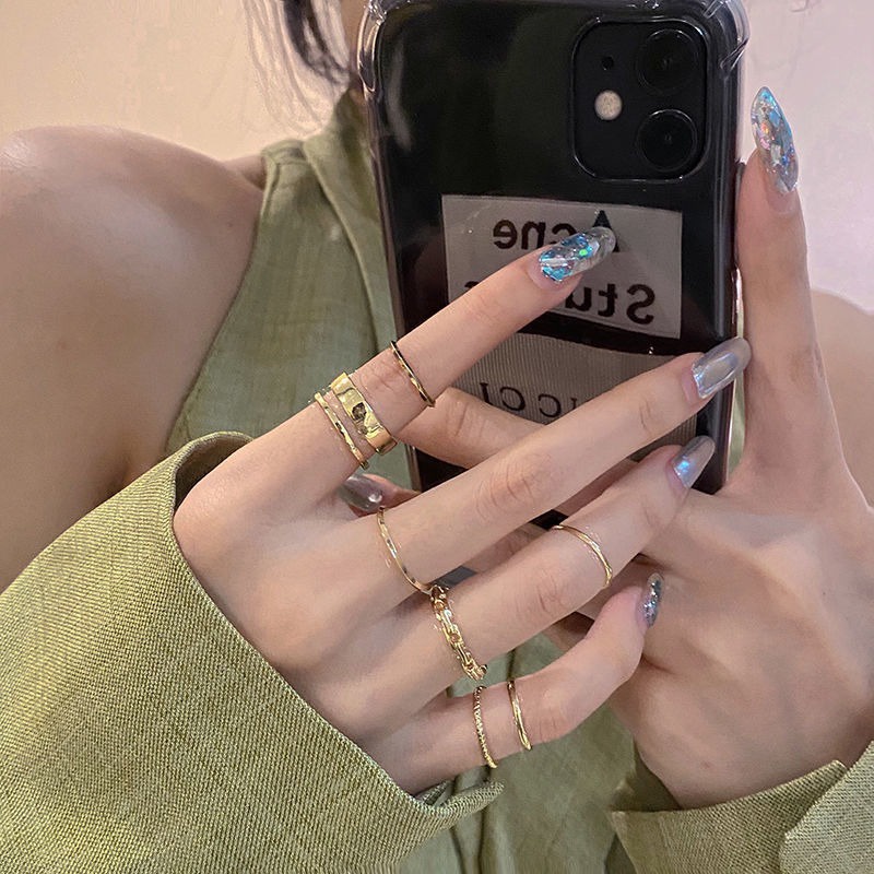 7Pcs/LOT Silver/Gold Cool Metal Simple Design Ring Set Finger Ring ...